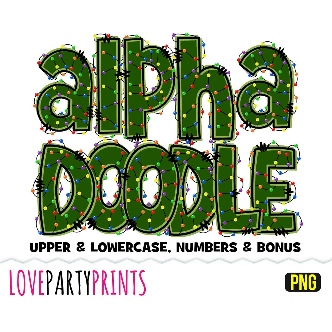 Xmas Alphabet Letters Numbers Doodle PNG Font, Uppercase & Lowercase ...