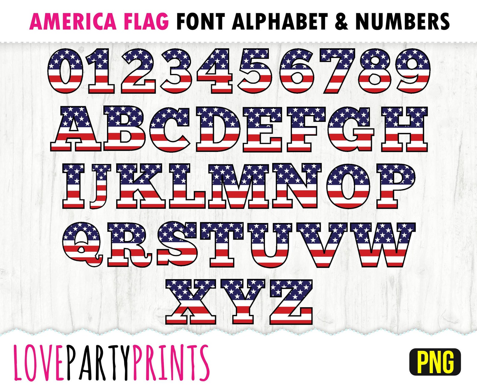 AMERICAN FLAG Alphabet and Numbers PNG, Usa Alphabet Png, Usa Numbers ...