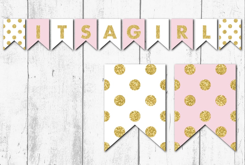 Its a Girl Printable Banner Pink and White With Gold Glitter - Etsy