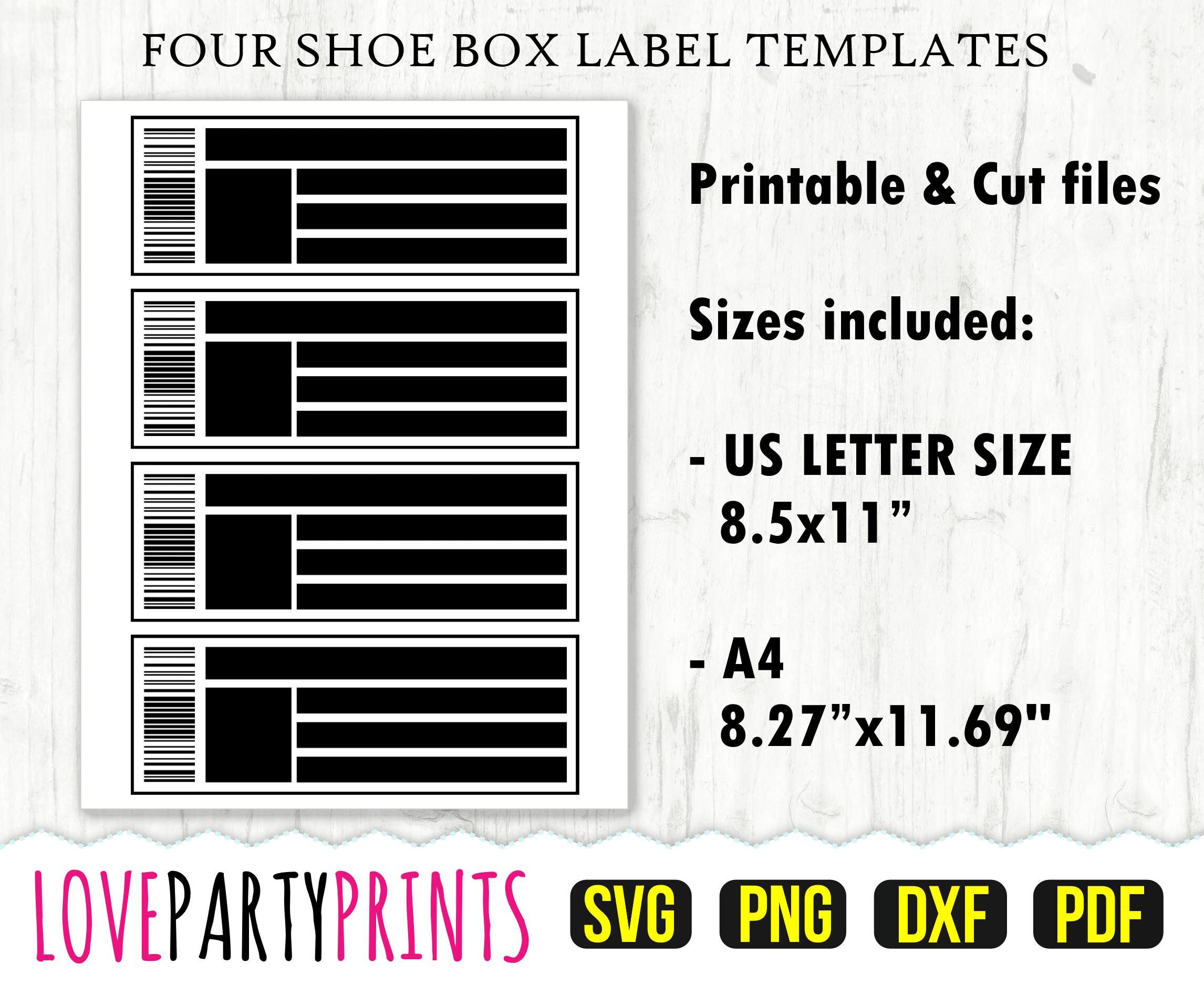 Shoe Box Label Template SVG PDF Png Dxf Four Template - Etsy UK