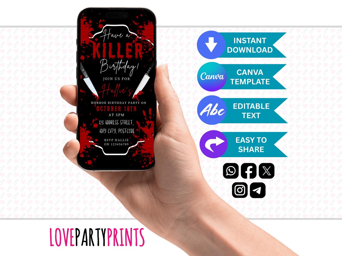 Have A Killer Birthday Invitation, Canva Text Template, 5x7 Inch ...