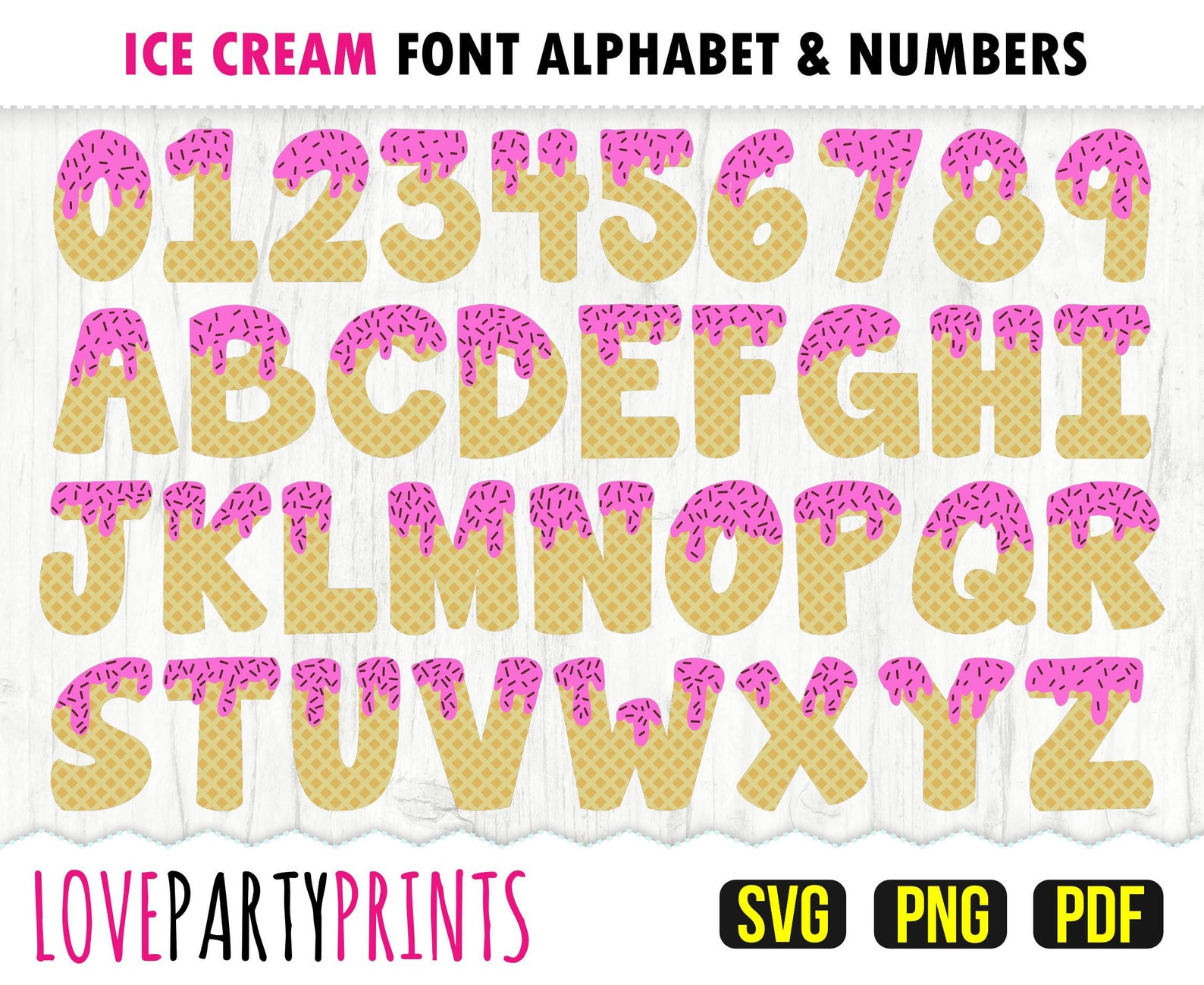 ICE CREAM FONT Svg, Png and Pdf Files, 300dpi High Quality, Silhouette ...