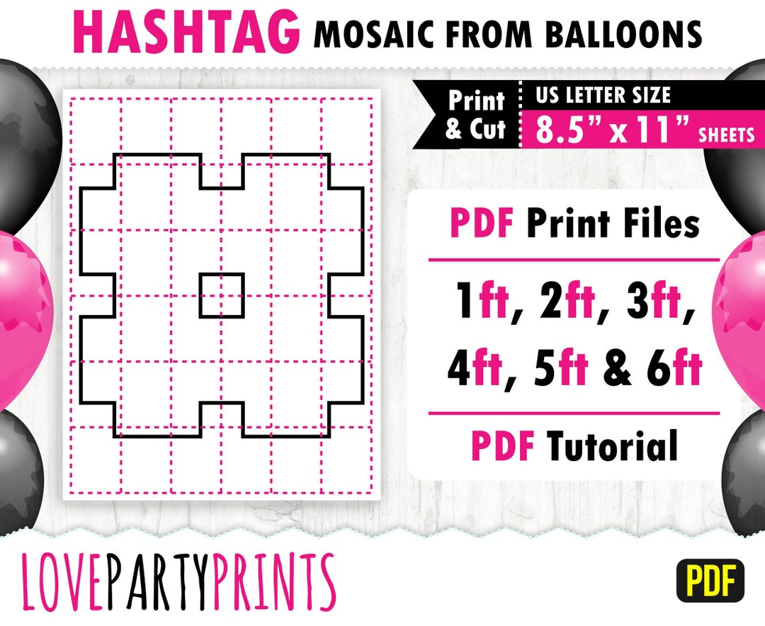 Hashtag Mosaic Balloon Frame Template PDF 1ft 2ft 3ft 4ft - Etsy