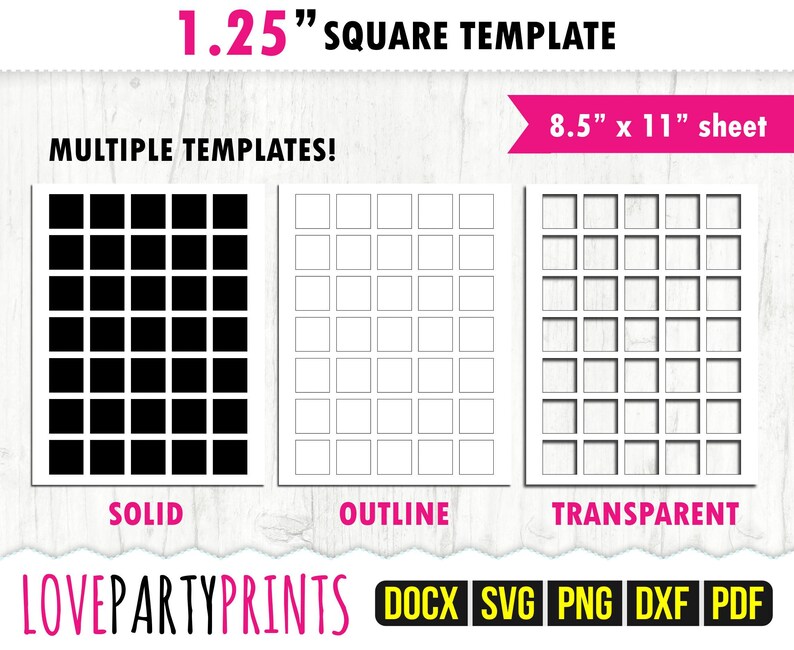 1.25 Inch Square Template SVG, PDF, Png, Dxf, Blank Square Template, Ms ...