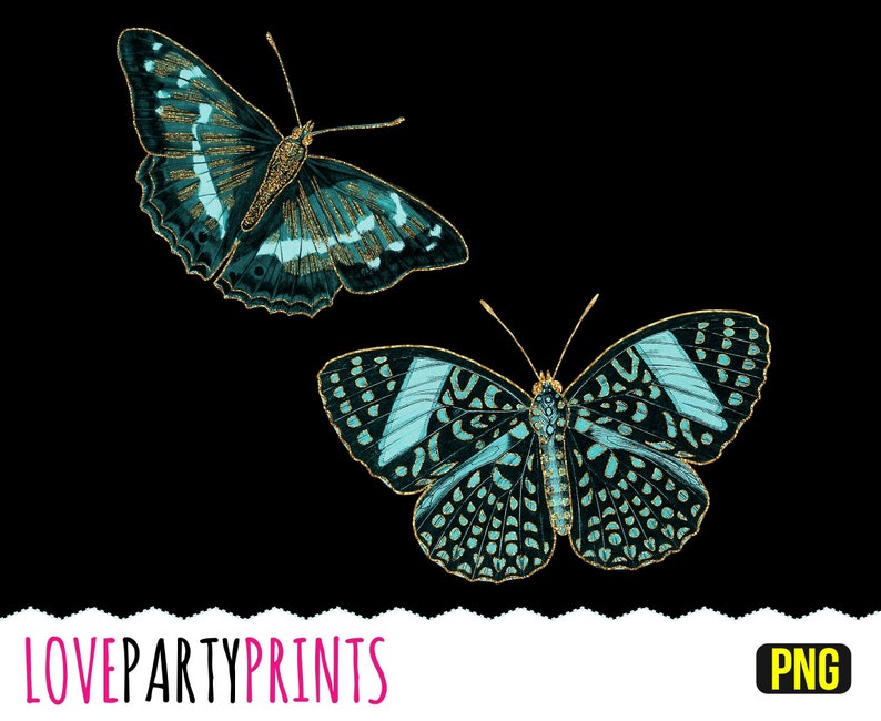 Teal Butterflies Clipart PNG Format Glitter Butterflies - Etsy