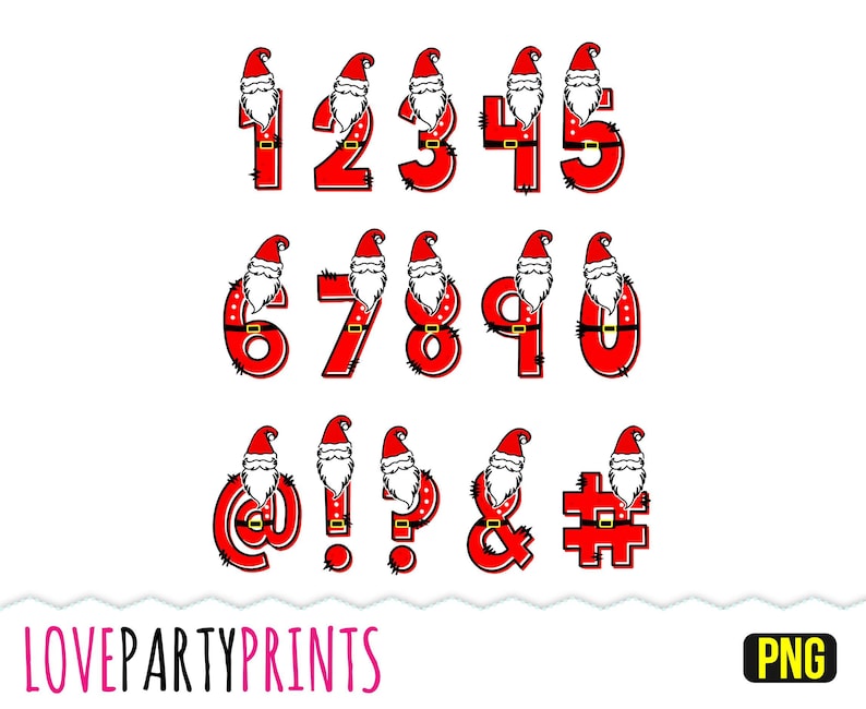 Santa Doodle Letters Numbers PNG Font Uppercase & Lowercase - Etsy