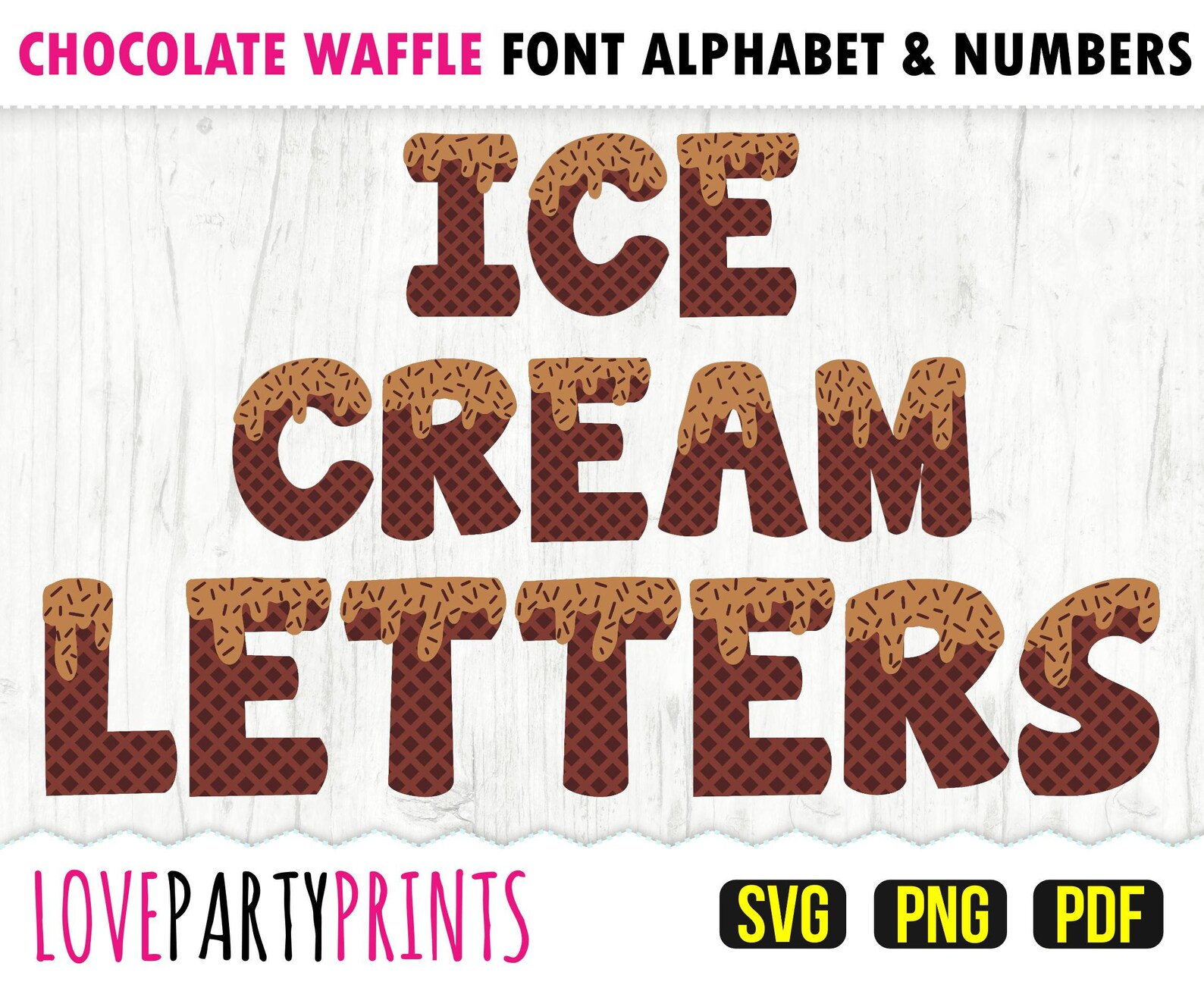 WAFFLE ICE CREAM Letters and Numbers Svg Png and Pdf Files - Etsy
