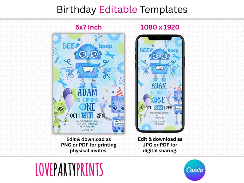 Beep Boop Robot Birthday Invitation Template | Kids Party Invite ...