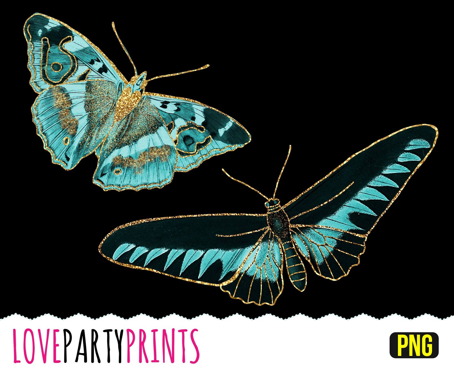 Teal Butterflies Clipart PNG Format Glitter Butterflies - Etsy