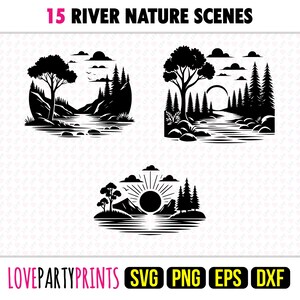 River Scene SVG Bundle, PNG, EPS, Dxf, Landscape Rivers Scenes, Nature ...