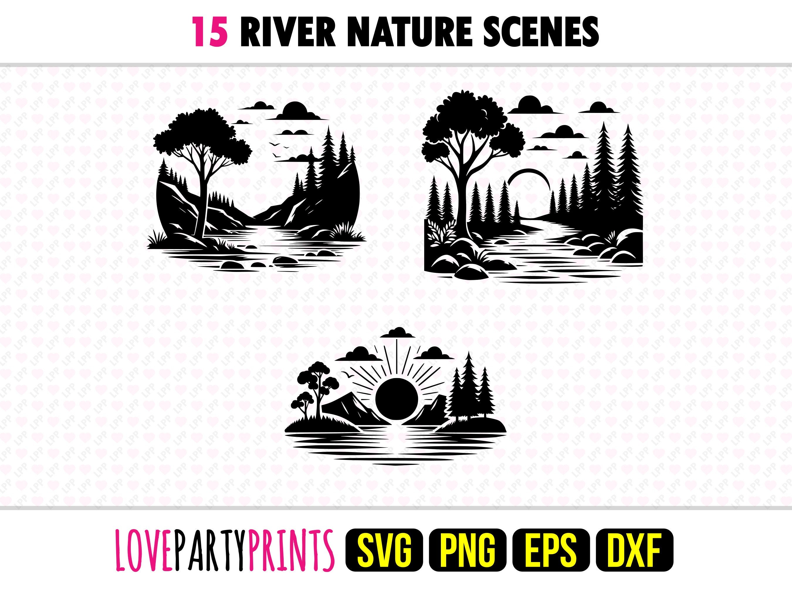 River Scene SVG Bundle, PNG, EPS, Dxf, Landscape Rivers Scenes, Nature ...