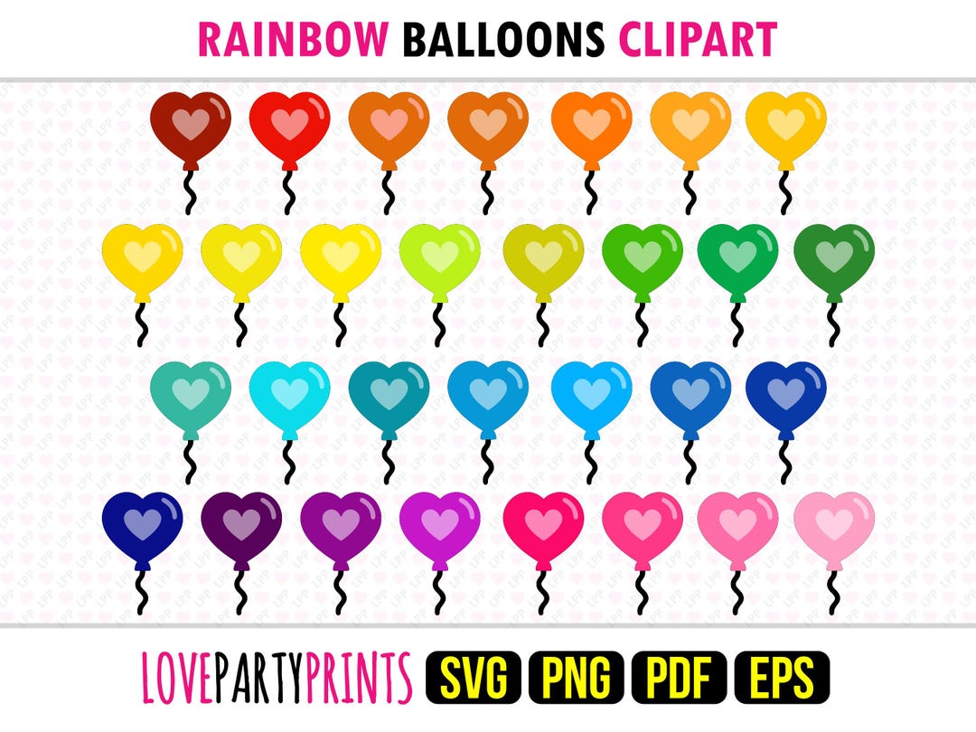 Rainbow Balloons Clipart SVG, PNG EPS Pdf, 30 Templates, Party Balloon ...