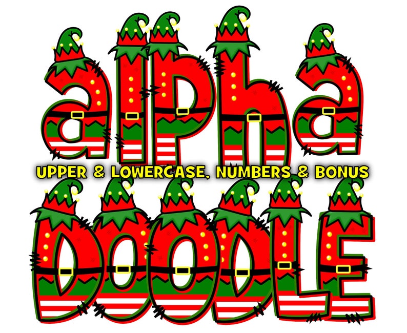 Elf Doodle Letters Numbers PNG Font Uppercase & Lowercase - Etsy