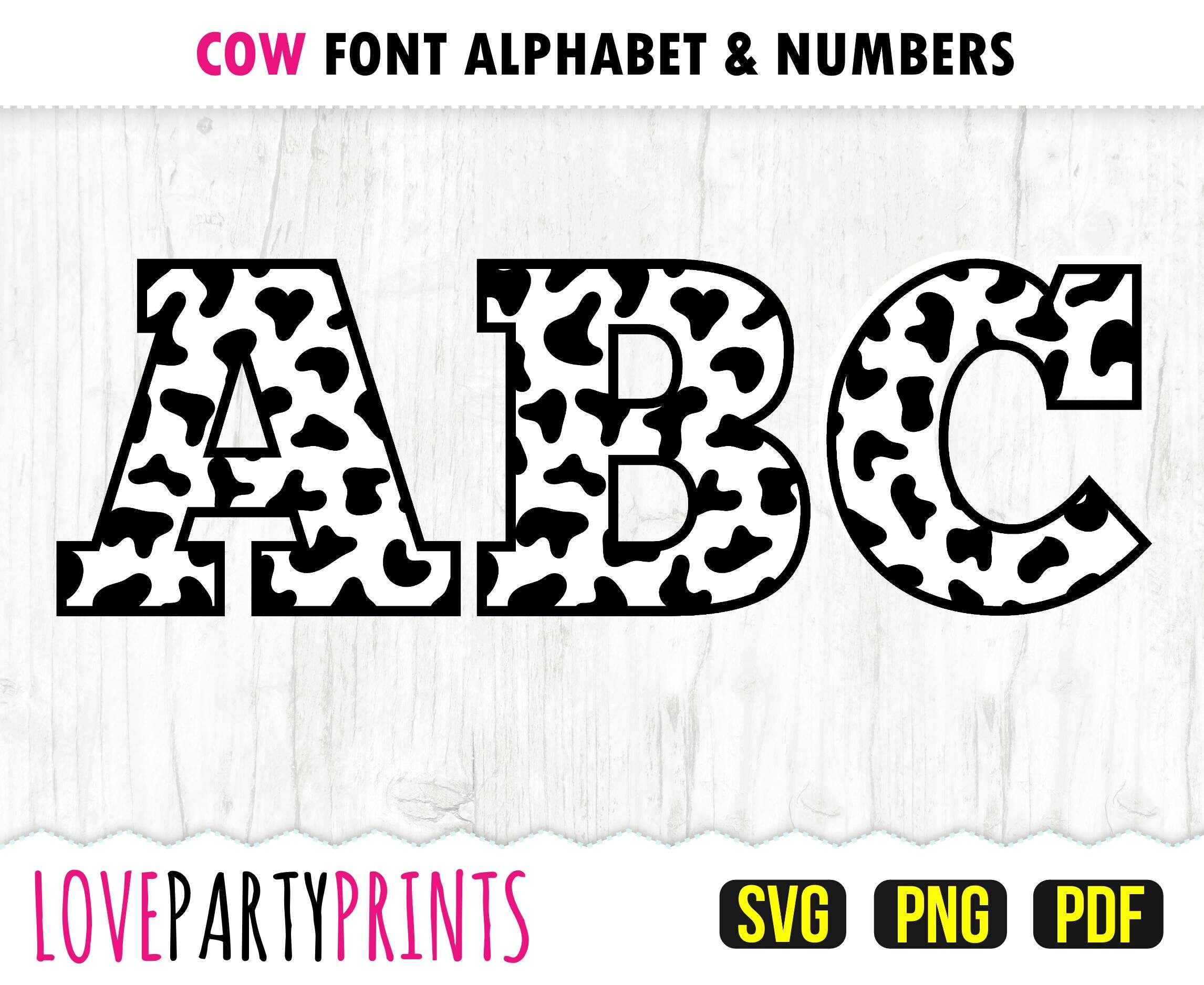 Cow Print Font SVG, PNG, PDF, Letters and Numbers, Silhouette Vector ...