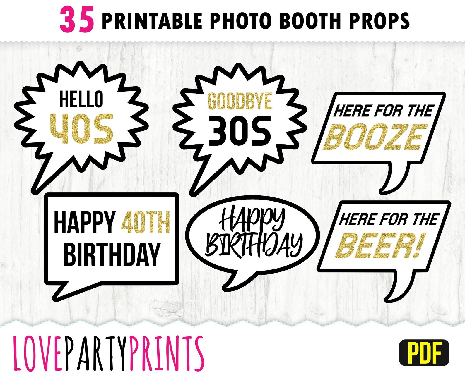40th Birthday Printable Photo Booth Props + Sign - 40 Years - Party ...
