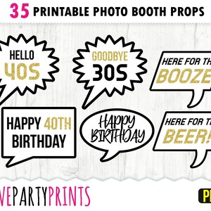 40th Birthday Printable Photo Booth Props + Sign - 40 Years - Party ...