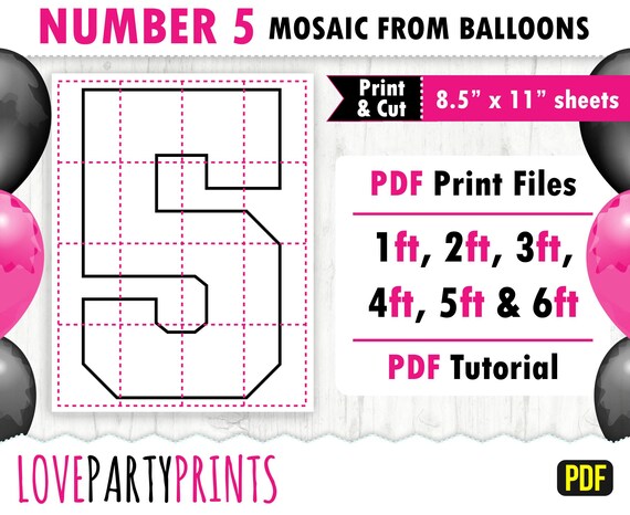 Square Number 5 Mosaic From Balloons 1ft 2ft 3ft 4ft - Etsy