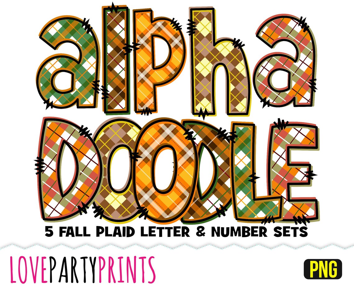 Fall Plaid Doodle Letters Numbers PNG Font Uppercase & - Etsy