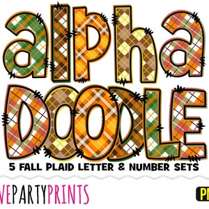 Fall Plaid Doodle Letters Numbers PNG Font Uppercase & - Etsy