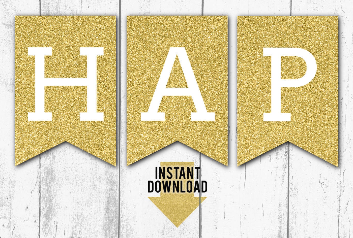 HAPPY BIRTHDAY Gold Glitter Printable BANNER - Birthday Garland ...