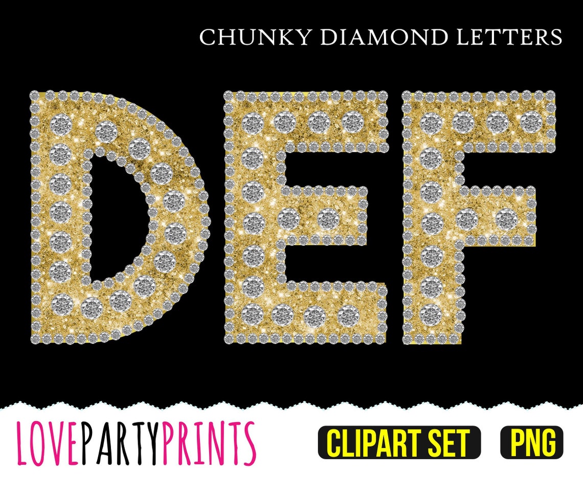 DIAMOND GOLD Letters PNG Files Diamond Letters Clipart Gem - Etsy