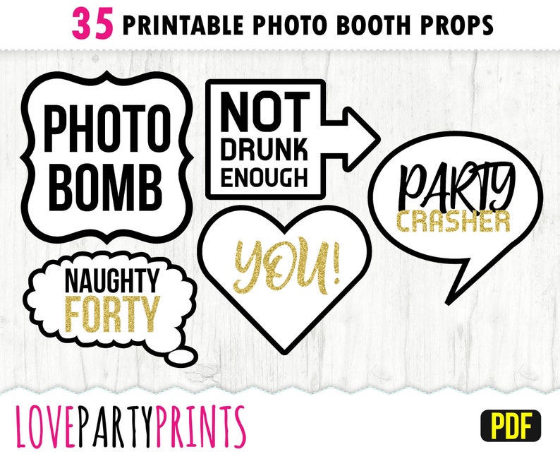 40th Birthday Printable Photo Booth Props + Sign - 40 Years - Party ...