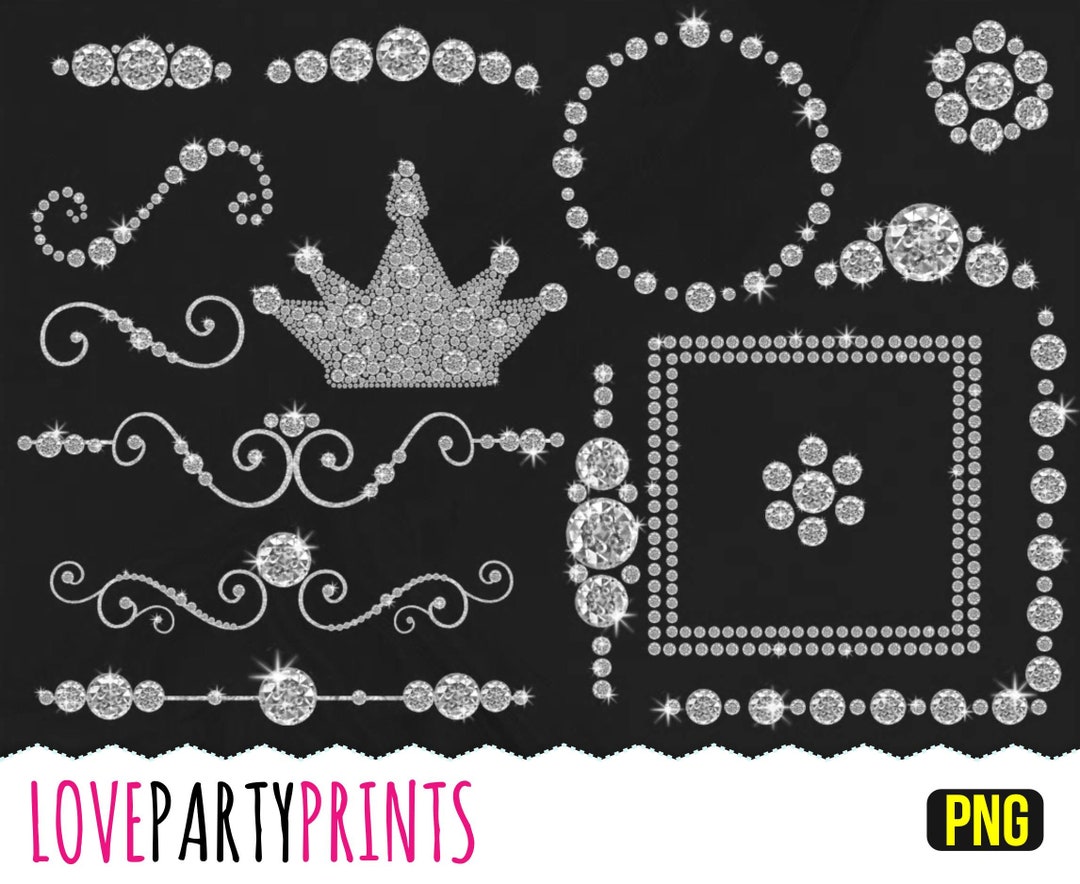 Diamond Borders Clipart, PNG Files, Diamond Confetti Clipart, Gems ...
