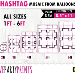 Hashtag Mosaic Balloon Frame Template PDF, 1ft, 2ft, 3ft, 4ft, 5ft, 6ft ...