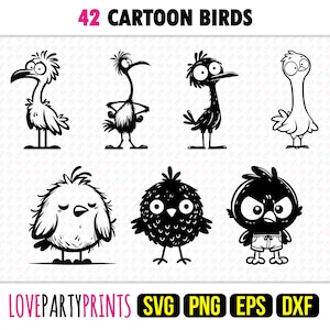 Cartoon Birds SVG Bundle, PNG, EPS, Dxf, Funny Bird Silhouette Template ...