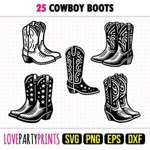 Cowboy Boots SVG Bundle, PNG, EPS, Dxf, Cowgirl Boot Svg, Silhouette ...