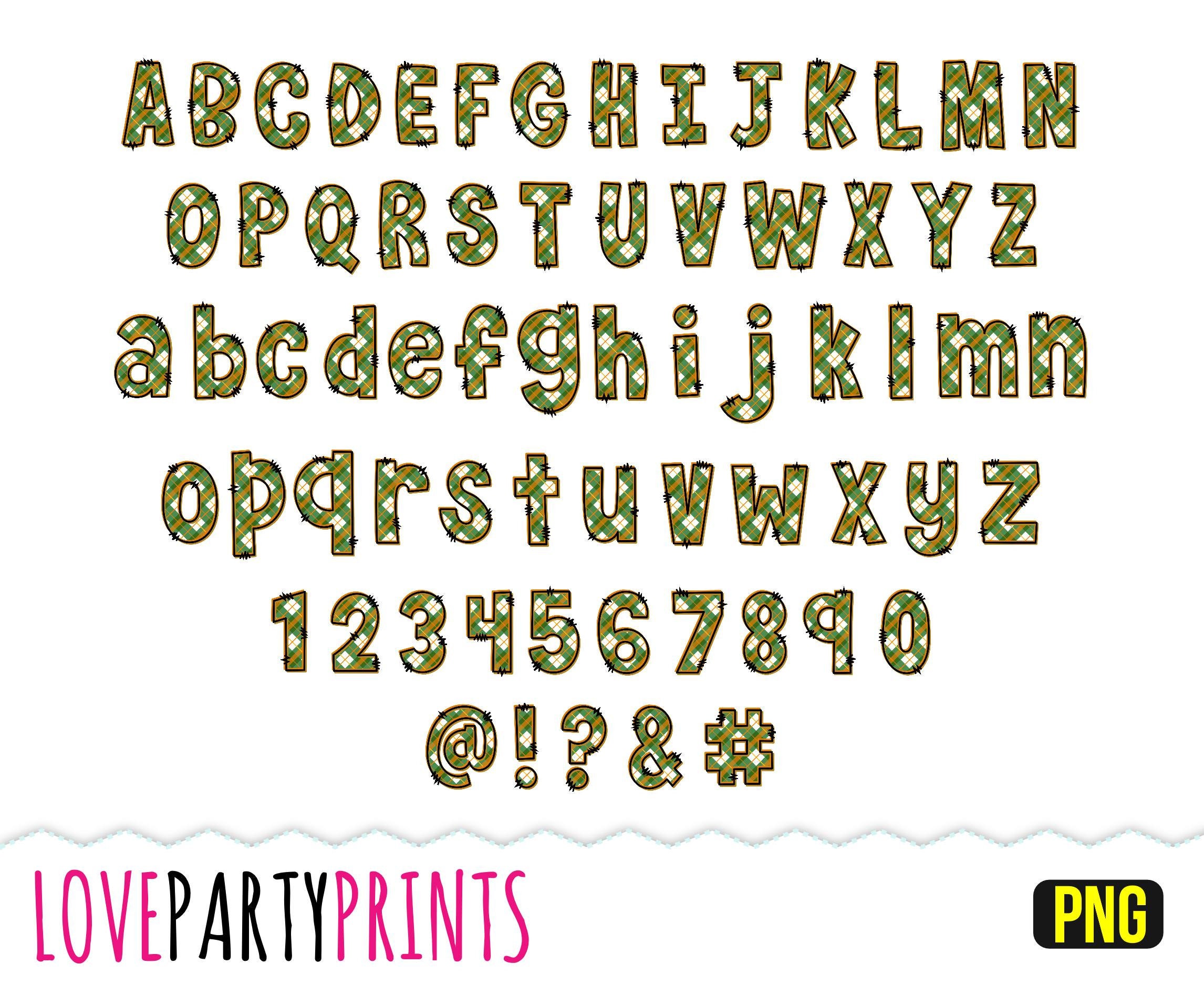 Fall Plaid Doodle Letters Numbers PNG Font, Uppercase & Lowercase ...