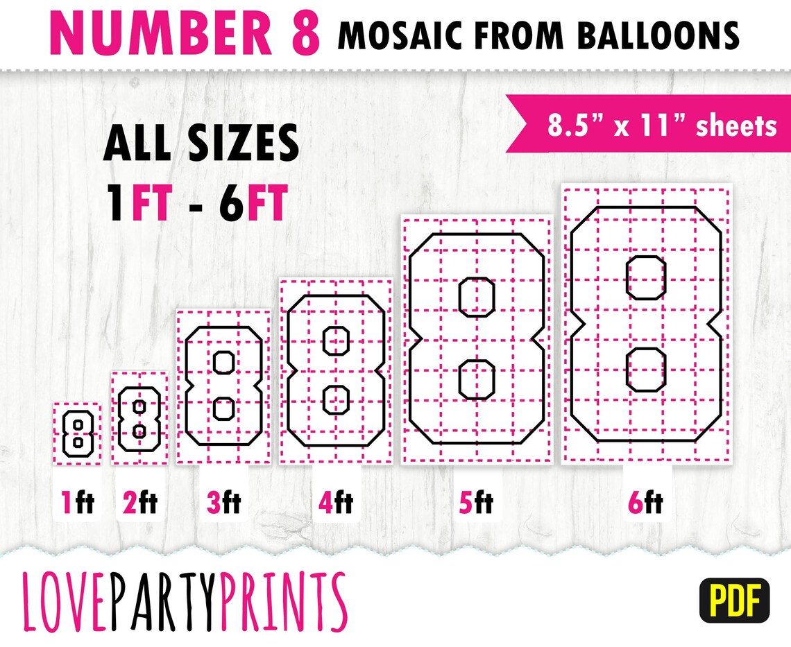 Square Number 8 Mosaic From Balloons 1ft 2ft 3ft 4ft - Etsy