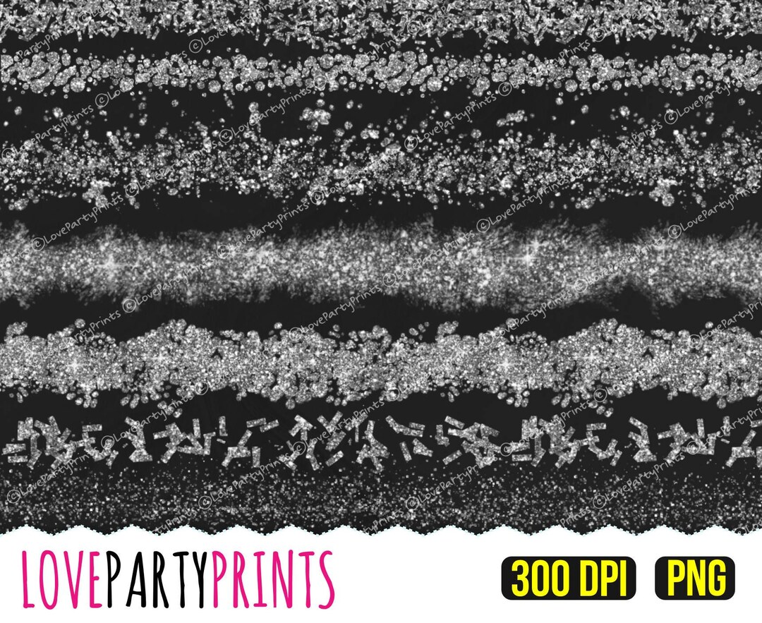 Silver Glitter Borders Clipart, PNG Format 300dpi, Glitter Seamless ...