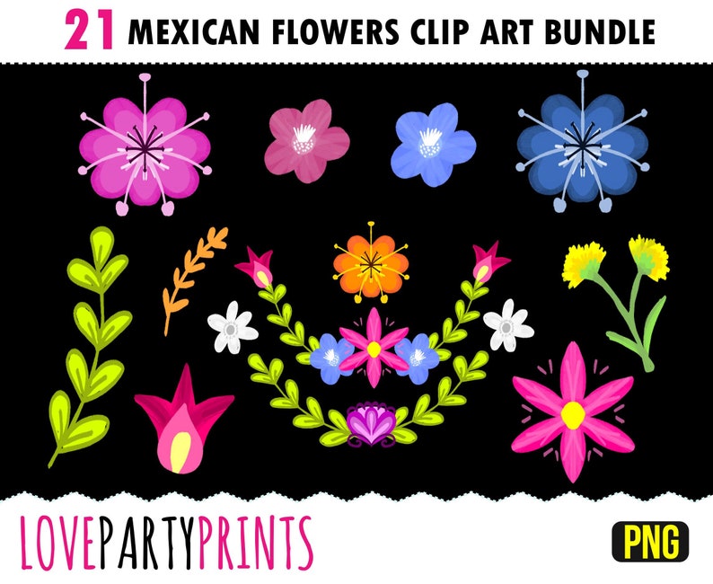 Mexican Flowers Clipart Bundle 21 Separate PNG Elements - Etsy