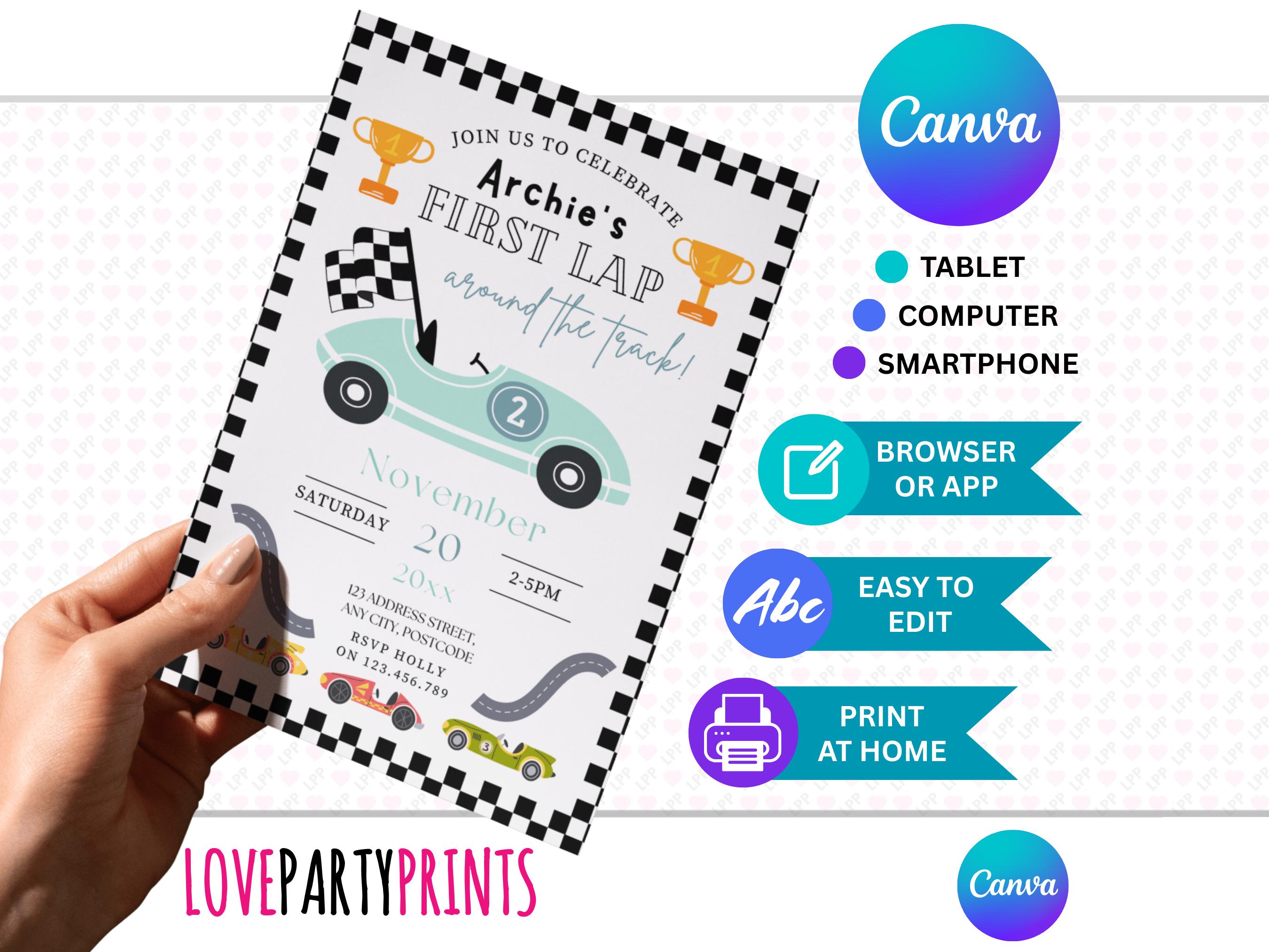 First Lap Around the Track Birthday Invitation | Race Car Party ...