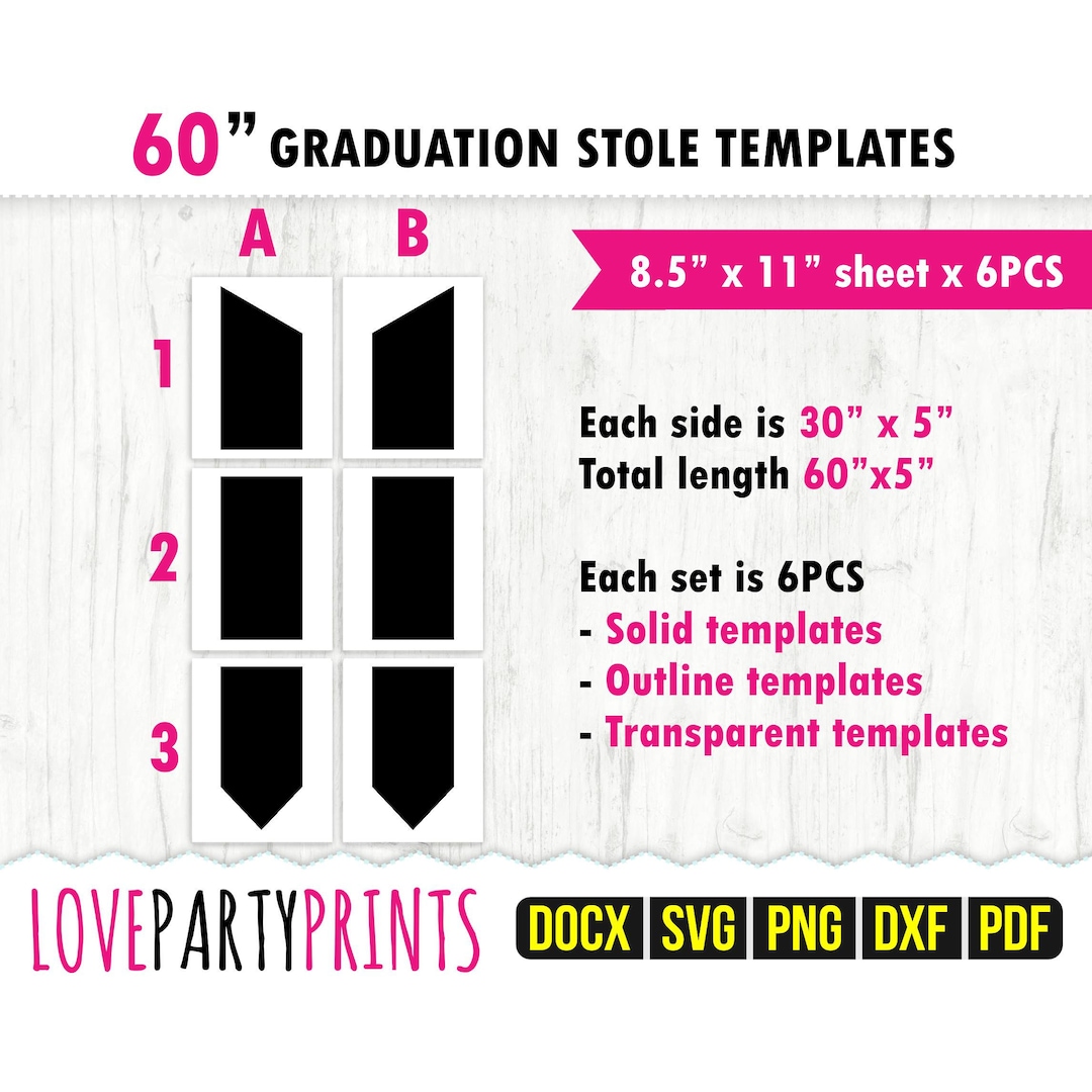 Graduation Stole Template Svg, Pdf, Png, Dxf, 60" Blank Template, 8.5 ...