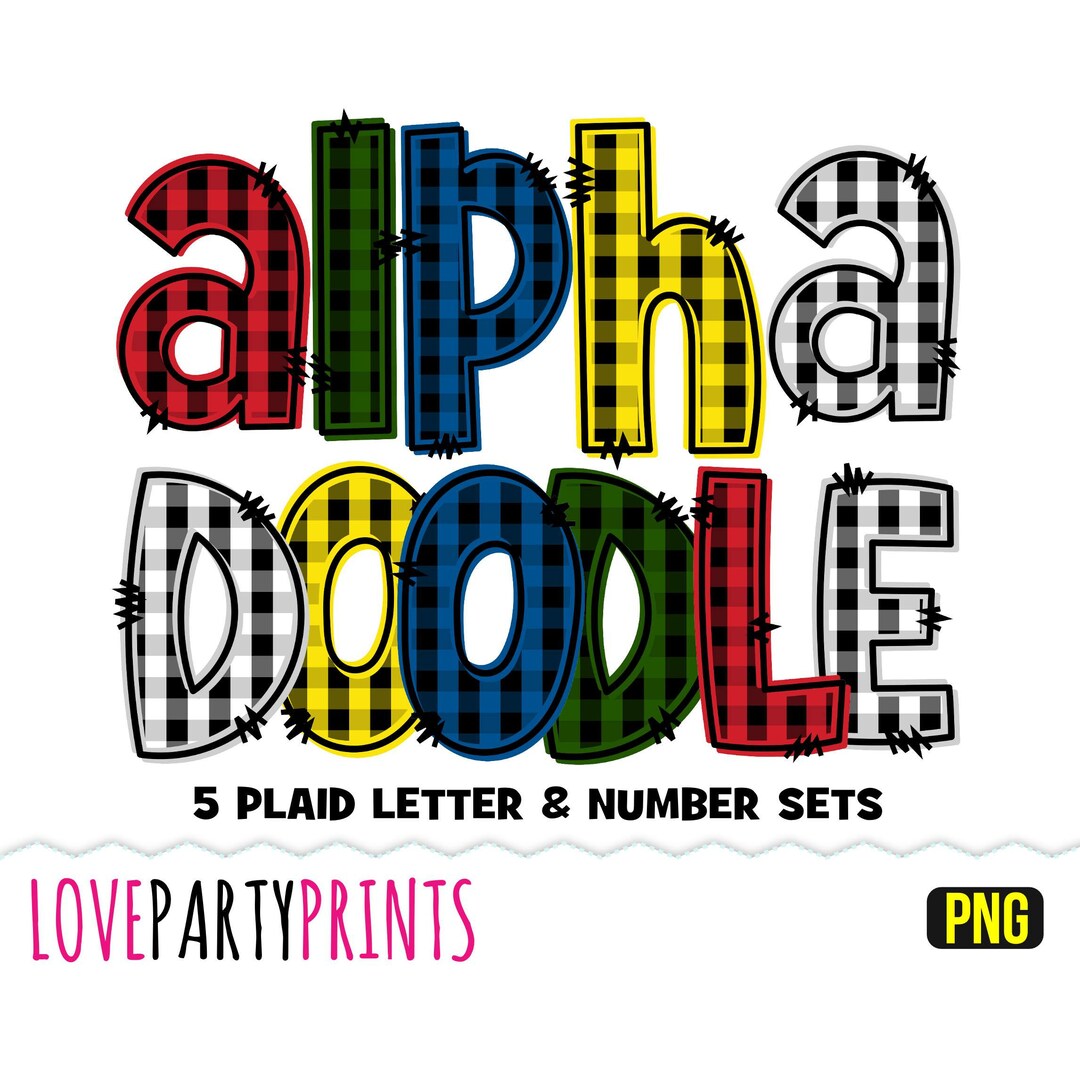 Plaid Doodle Letters Numbers PNG Font, Uppercase & Lowercase Alphabet ...