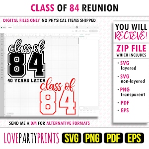 Reunion Class 84 SVG Png Pdf Eps, Class of 1984, 80s Graduate Senior ...