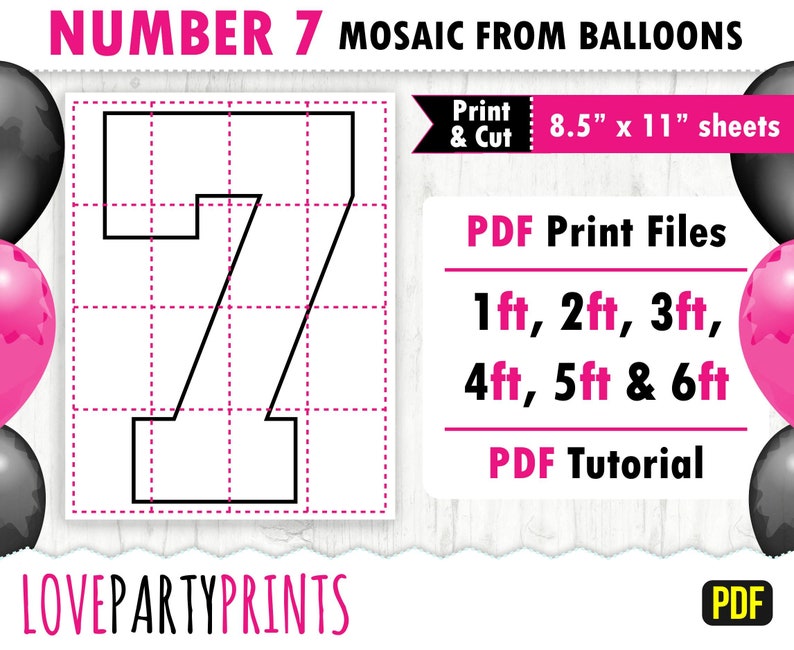 Square Number 7 Mosaic From Balloons 1ft 2ft 3ft 4ft - Etsy