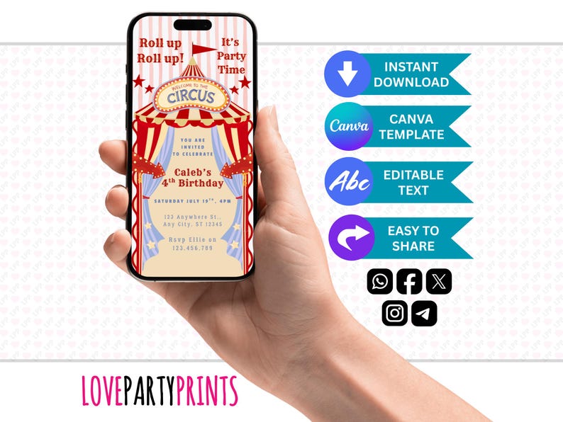 Circus Tent Birthday Invitation Template | Carnival Party Invite ...