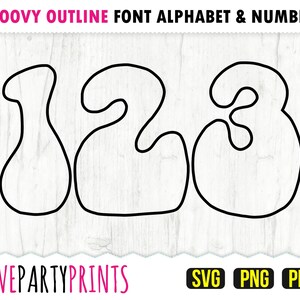 Groovy Outline Font SVG, PNG, Pdf, Full Alphabet and Numbers, Retro ...