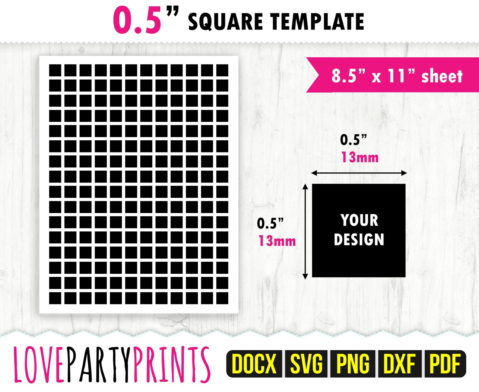 0.5inch Square Template SVG, PDF, Png, Dxf, Blank Square Template, Ms ...