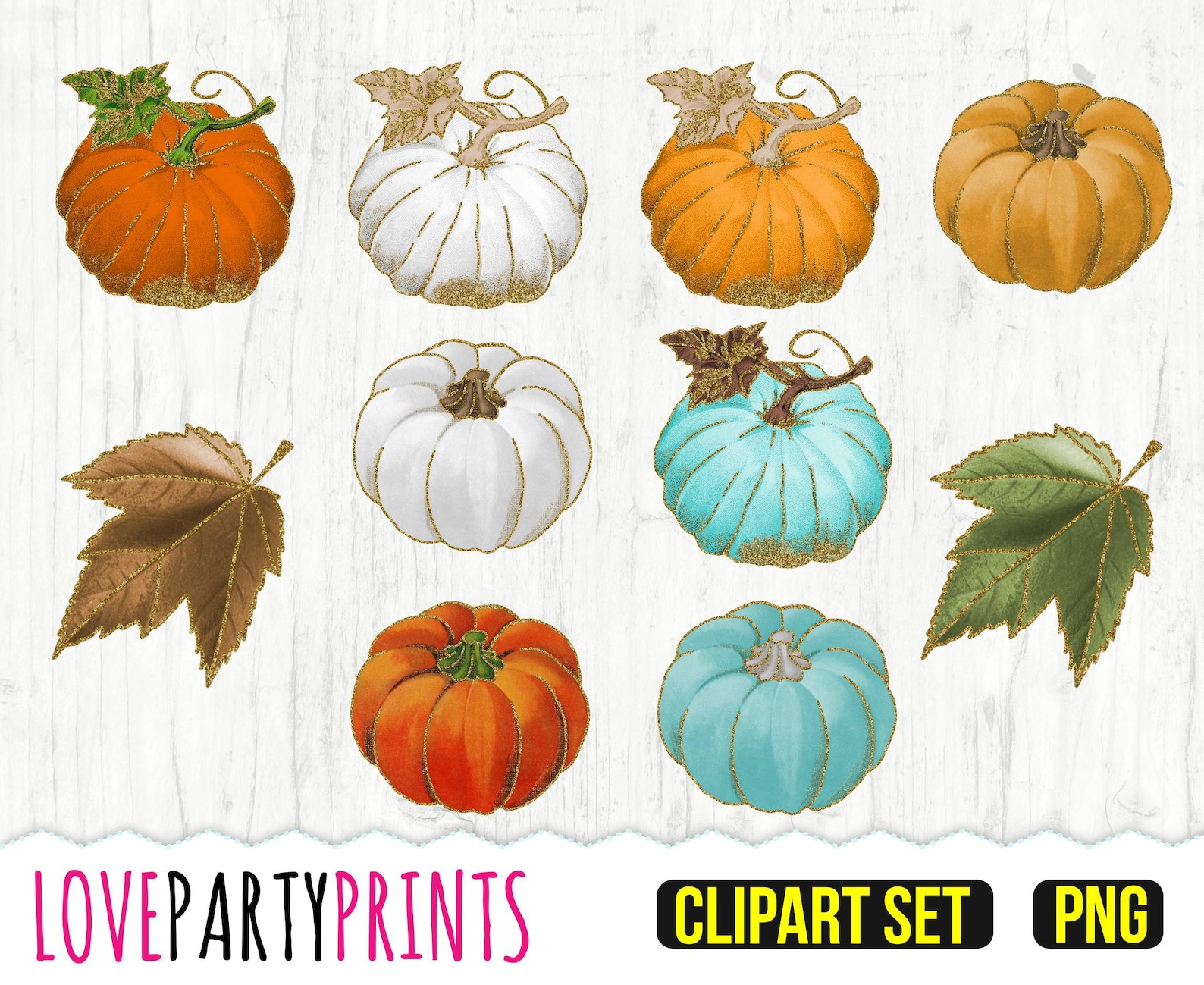 Vintage Pumpkin Clipart, PNG Format, Glitter Pumpkins, Vintage Pumpkin ...