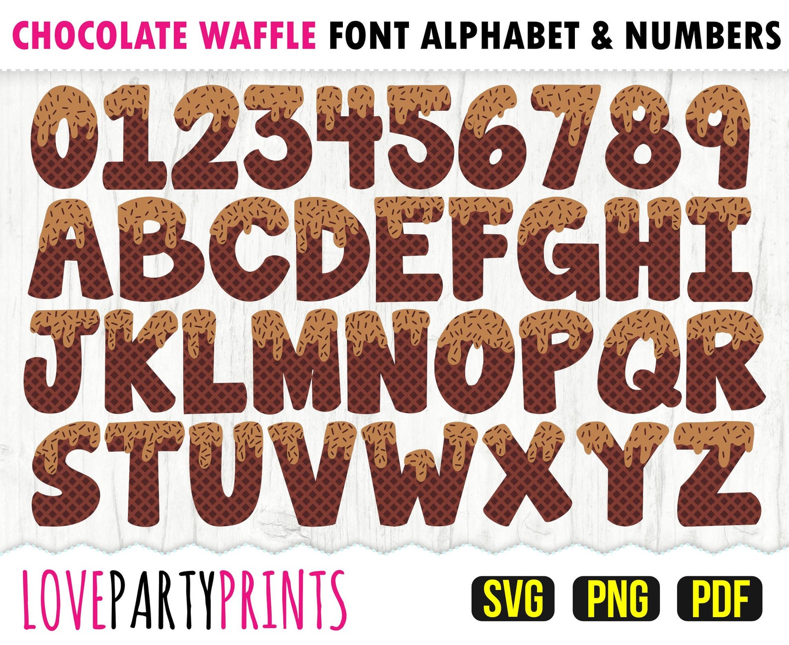 WAFFLE ICE CREAM Letters and Numbers Svg Png and Pdf Files - Etsy