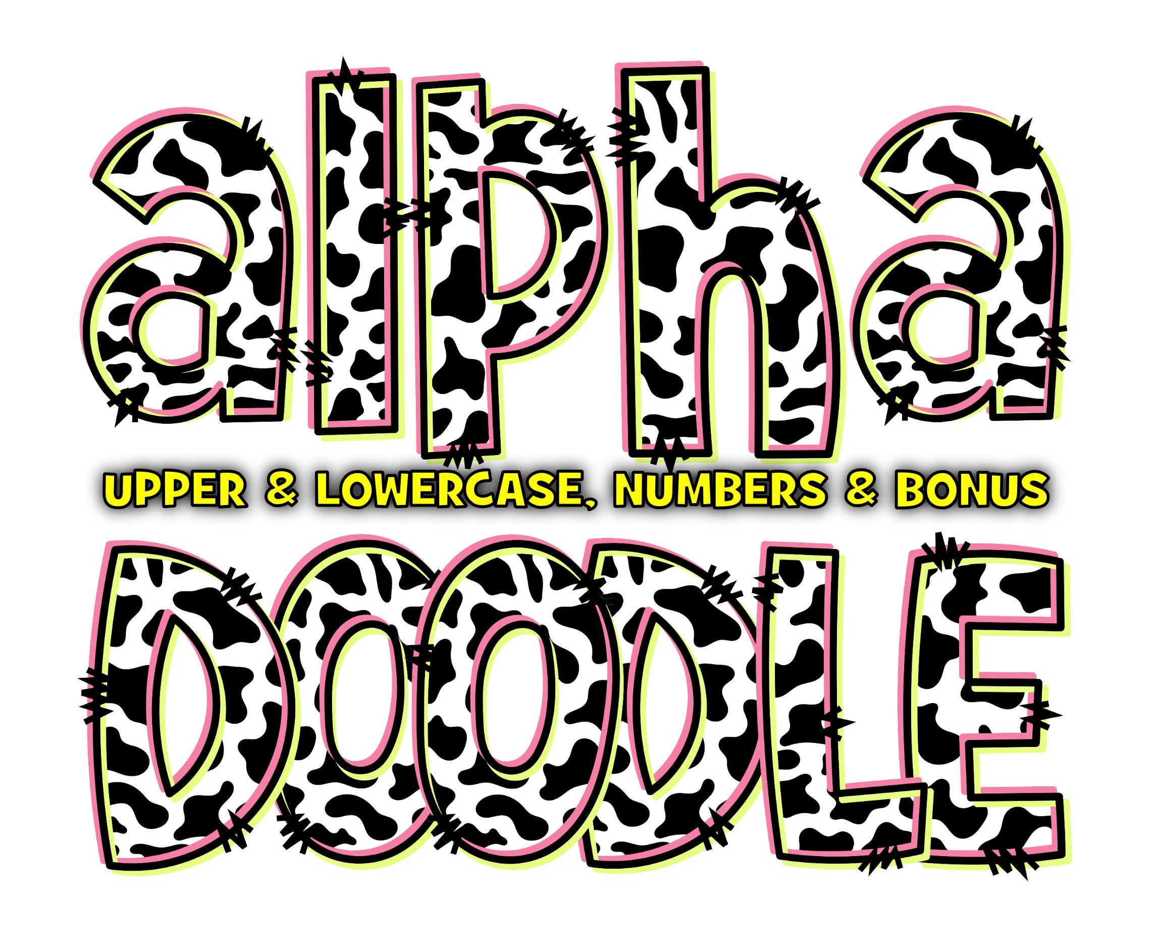 Cow Print Alphabet Doodle PNG Font, Uppercase and Lowercase Alphabet ...