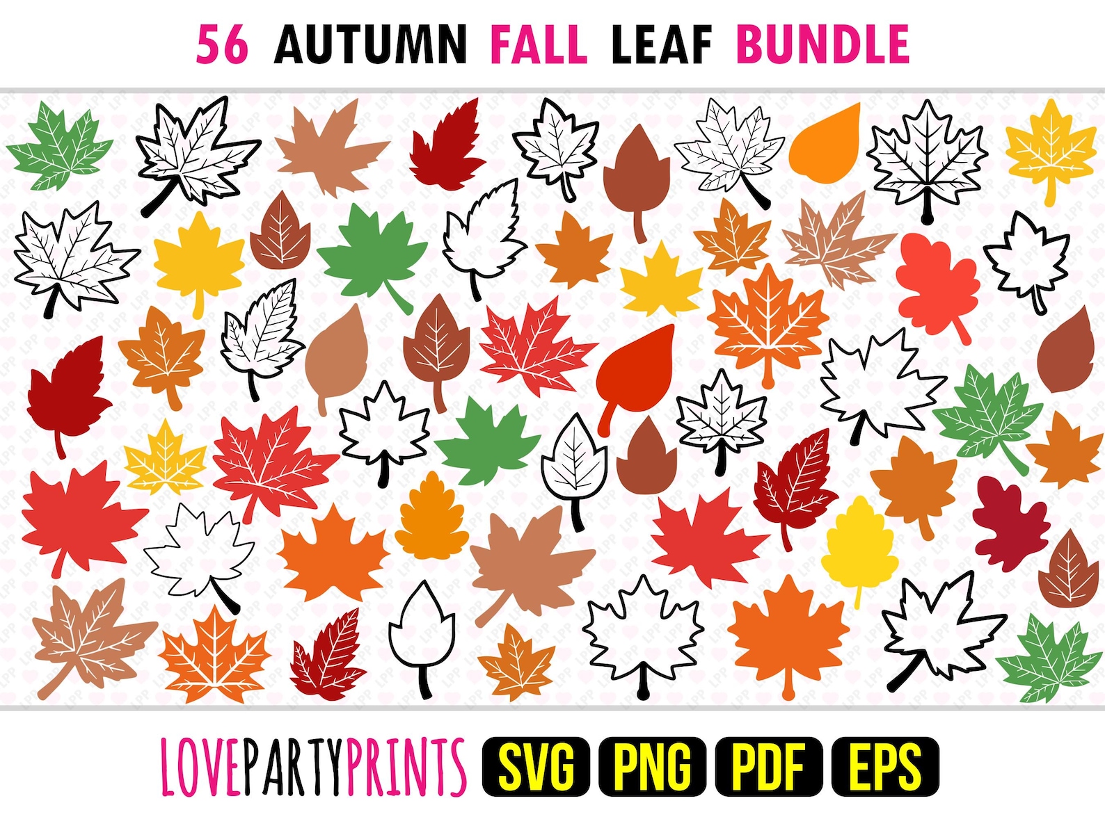 Autumn Fall Leaf Bundle Svg, EPS, PNG, PDF, Halloween Thanksgiving ...