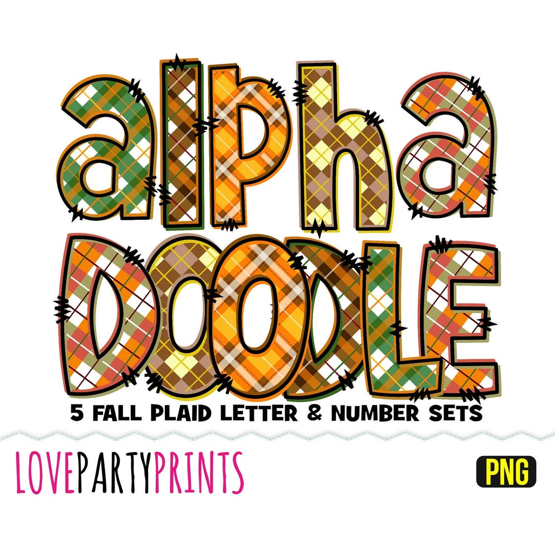 Fall Plaid Doodle Letters Numbers PNG Font, Uppercase & Lowercase ...
