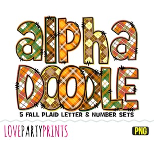 Fall Plaid Doodle Letters Numbers PNG Font, Uppercase & Lowercase ...