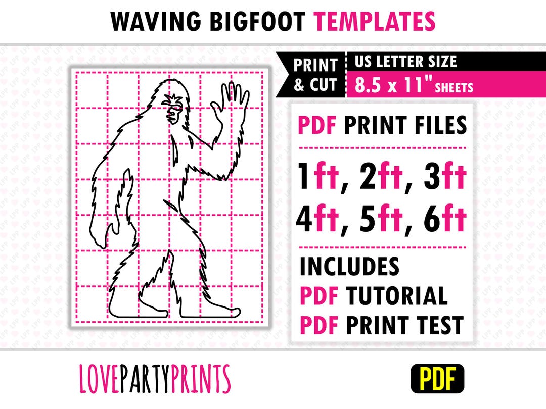 Waving Bigfoot Template PDF, Print and Cut Templates, 1ft - 6ft, Life ...