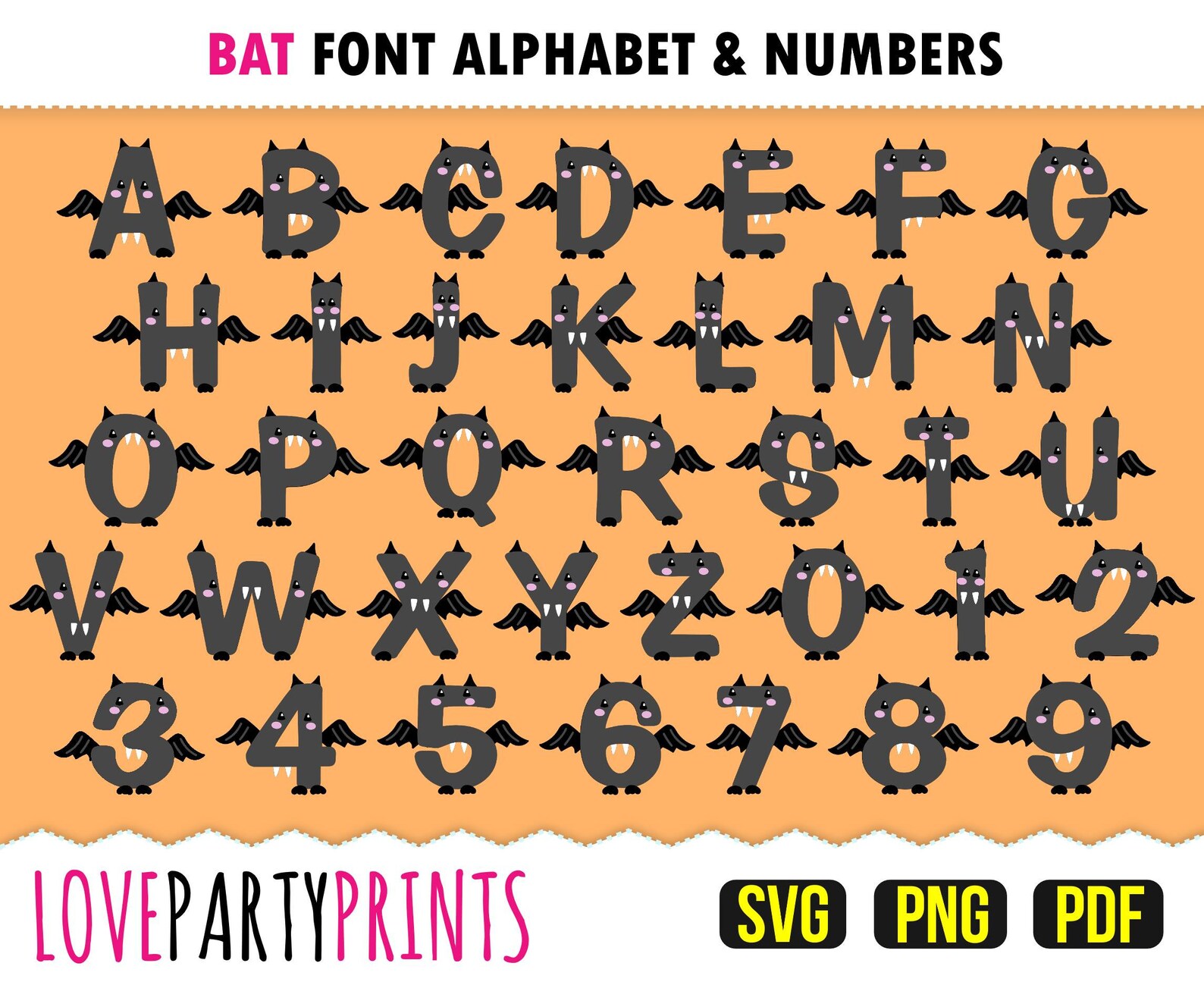 BAT FONT SVG Png Pdf Halloween Png Letters Bat Png Font - Etsy